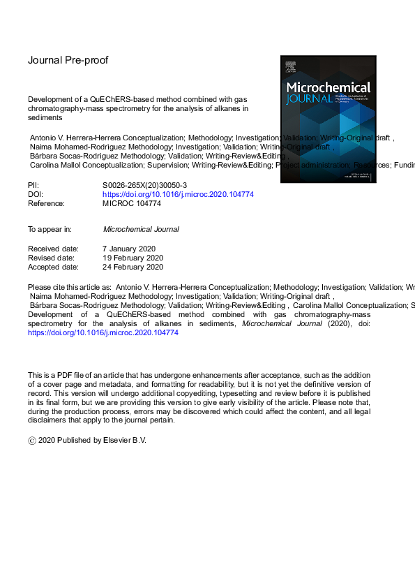 (PDF) Development of a QuEChERS-based method combined with gas chromatography-mass spectrometry ...