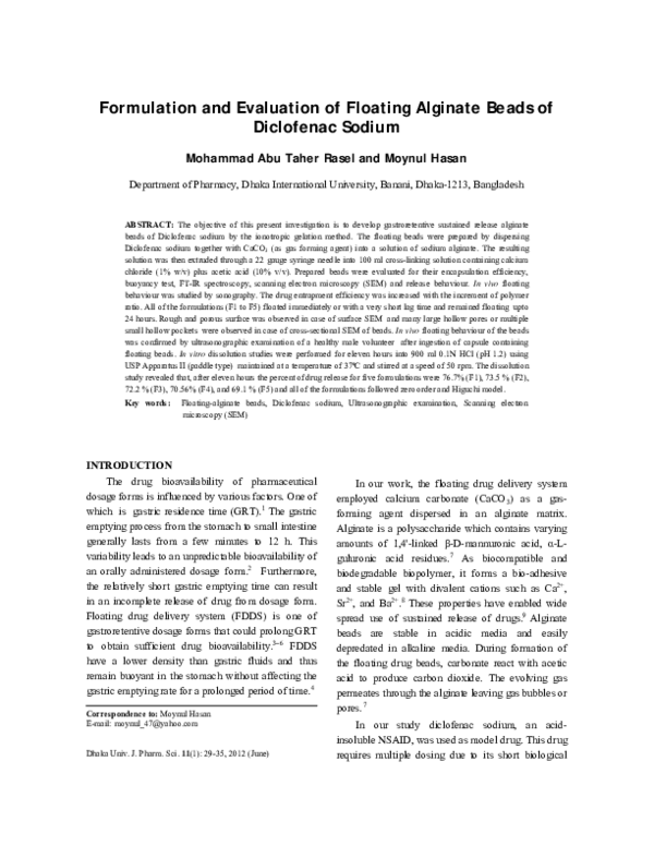 Pdf Formulation And Evaluation Of Floating Alginate Beads Of Diclofenac Sodium