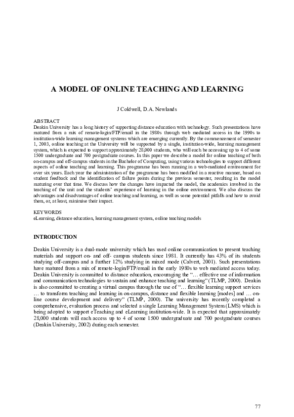 (PDF) A model of online teaching and learning