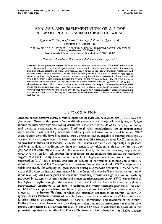 (PDF) Analysis and implementation of a 6 DOF Stewart Platform-based robotic wrist