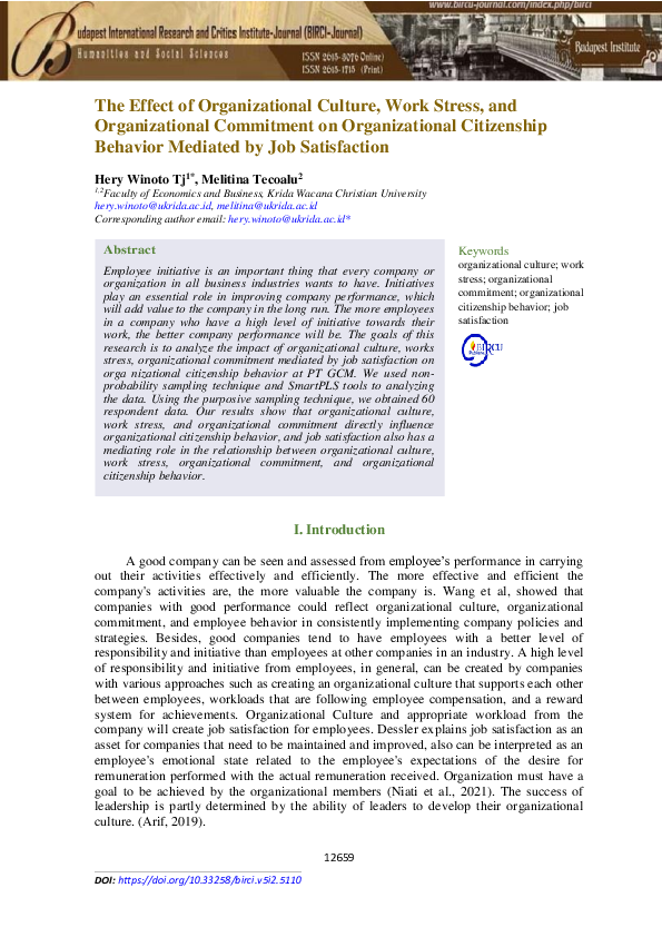 (PDF) The Effect of Organizational Culture, Work Stress, and Organizational Commitment on ...