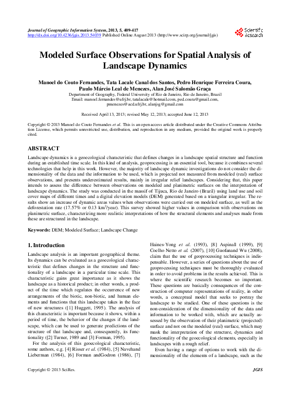 (PDF) Modeled Surface Observations for Spatial Analysis of Landscape Dynamics