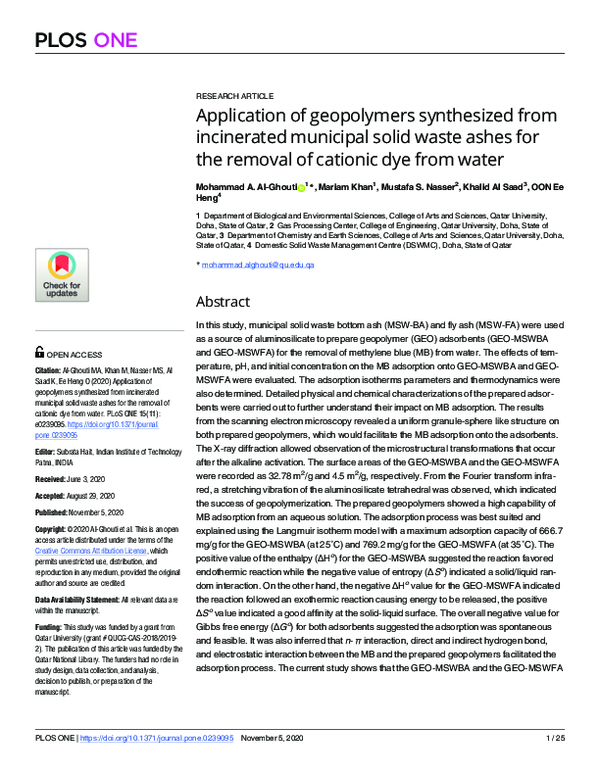 (PDF) Application of geopolymers synthesized from incinerated municipal solid waste ashes for ...