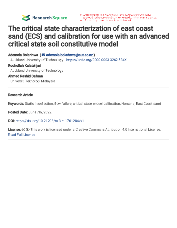 (PDF) The critical state characterization of east coast sand (ECS) and ...
