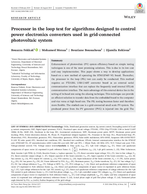 Pdf Processor In The Loop Test For Algorithms Designed To Control Power Electronics Converters 