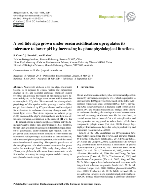 (PDF) A red tide alga grown under ocean acidification upregulates its ...