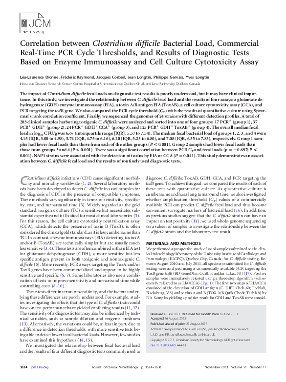 (PDF) C. difficile Load and Diagnostic Test Correlation