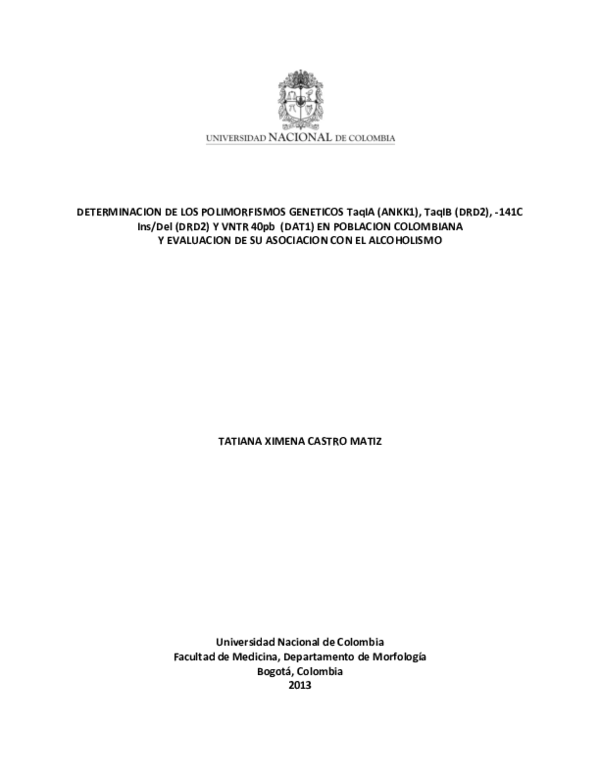 (PDF) Determinación de los polimorfismos genéticos taqla (ANKK1), taqlb ...
