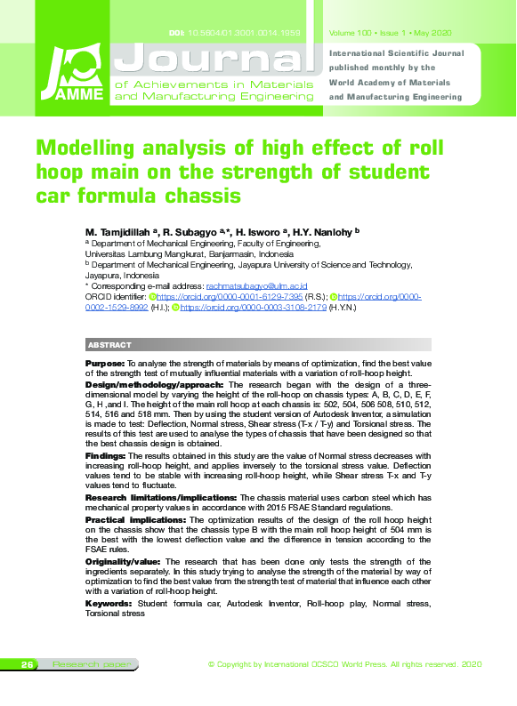 (PDF) Modelling analysis of high effect of roll hoop main on the ...