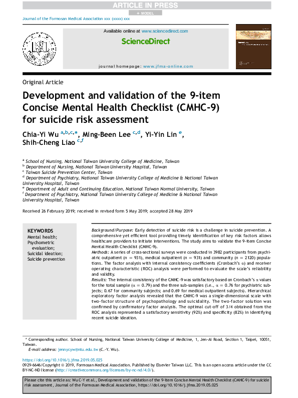 (PDF) Development and validation of the 9-item Concise Mental Health ...