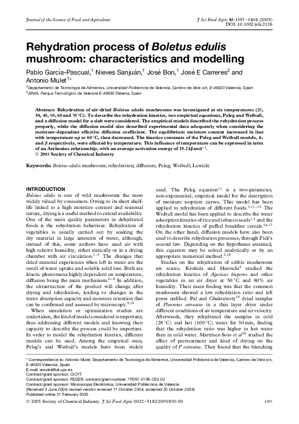 (PDF) Rehydration process ofBoletus edulis mushroom: characteristics ...
