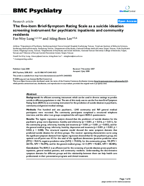 (PDF) The five-item Brief-Symptom Rating Scale as a suicide ideation ...
