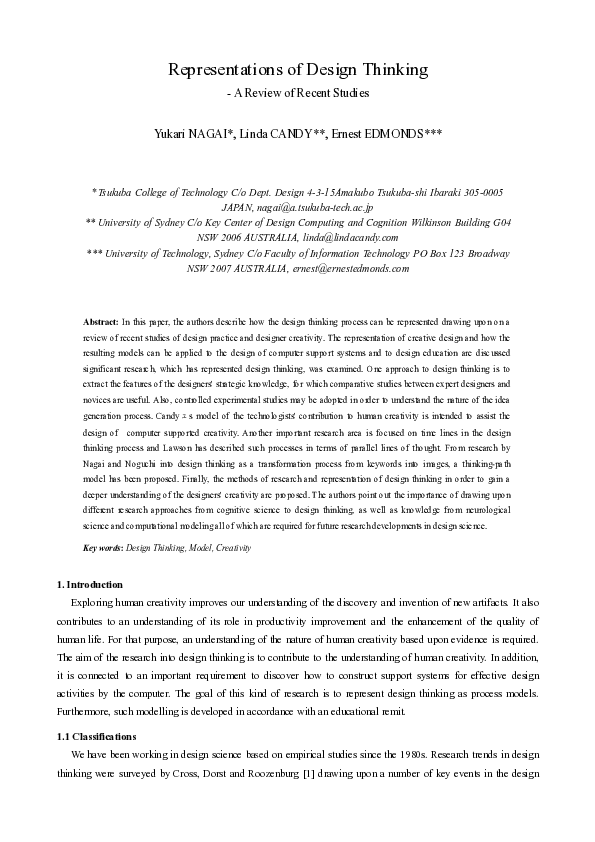 (PDF) Representations of Design Thinking