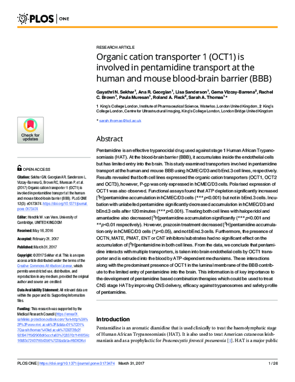 (PDF) Organic cation transporter 1 (OCT1) is involved in pentamidine ...