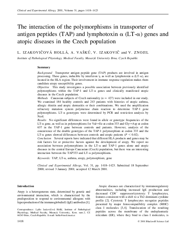 (PDF) The interaction of the polymorphisms in transporter of antigen ...