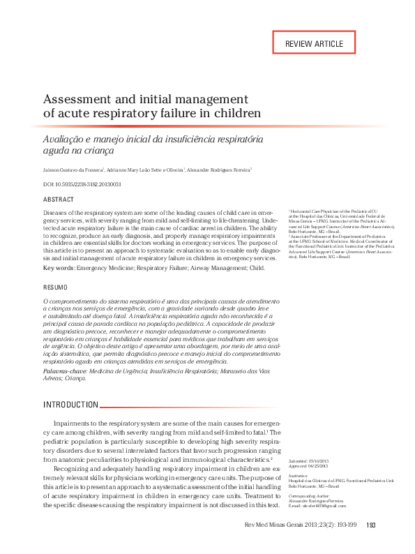 (PDF) Assessment and initial management of acute respiratory failure in ...