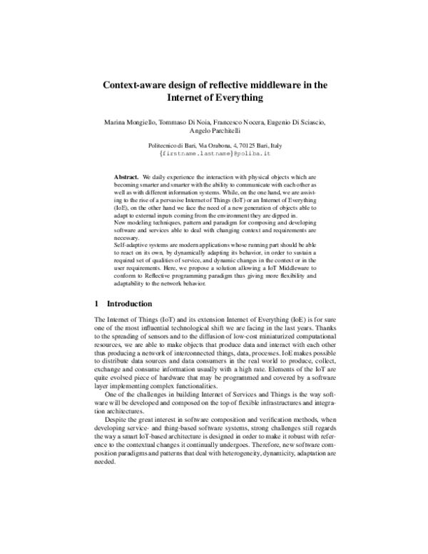 (PDF) Context-Aware Design of Reflective Middleware in the Internet of Everything | Francesco ...