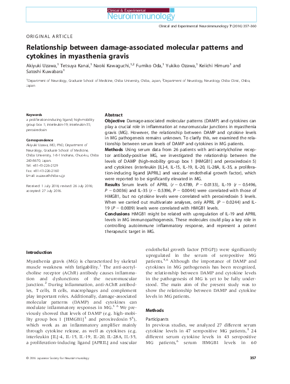 (PDF) Relationship between damage-associated molecular patterns and ...