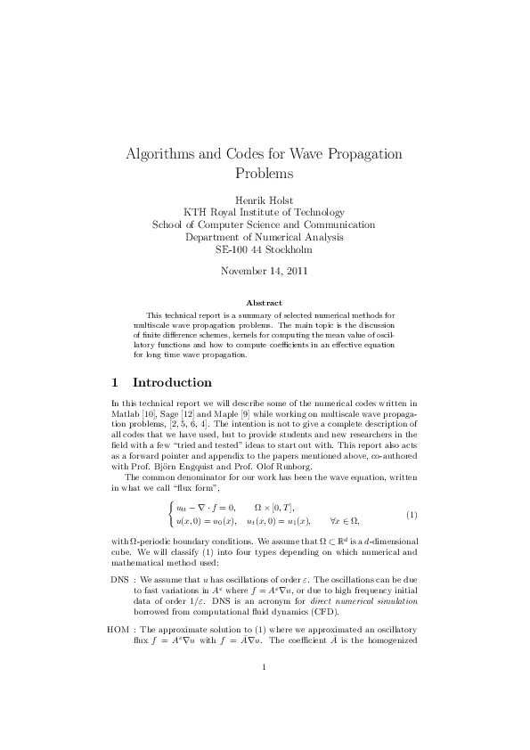 Pdf Algorithms And Codes For Wave Propagation Problems