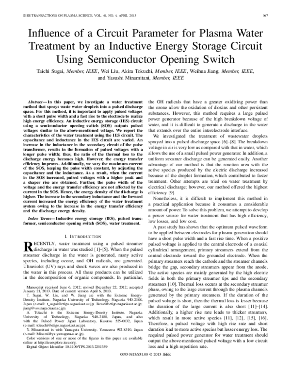 (PDF) Influence of a Circuit Parameter for Plasma Water Treatment by an ...