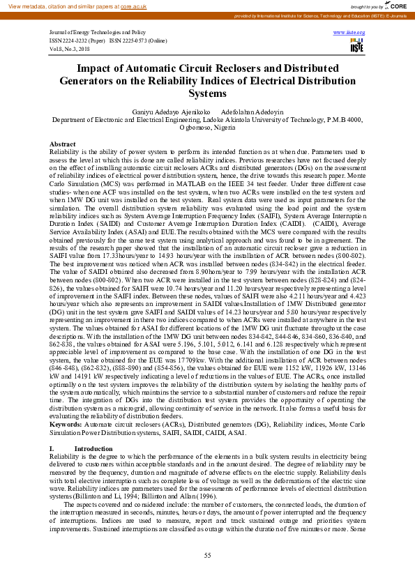 (PDF) Impact of Automatic Circuit Reclosers and Distributed Generators on the Reliability ...