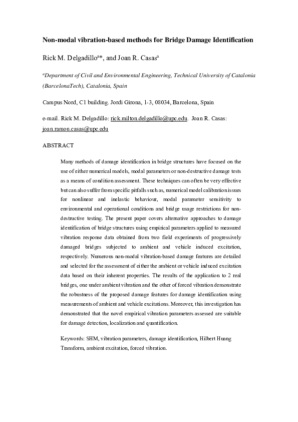 (PDF) Non-modal vibration-based methods for bridge damage identification