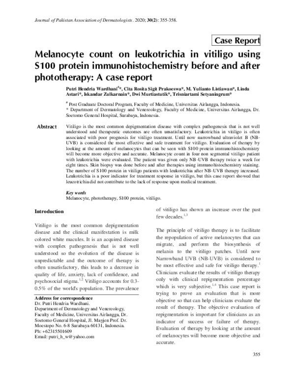 (PDF) Melanocyte count on leukotrichia in vitiligo using S100 protein immunohistochemistry ...