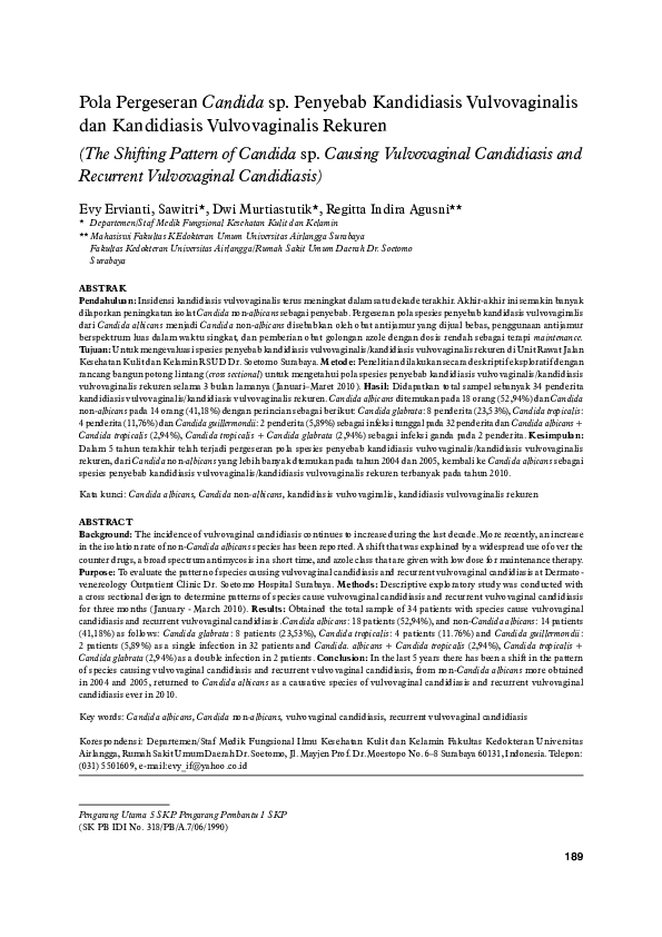 (PDF) The Shifting Pattern of Candida sp. Causing Vulvovaginal ...