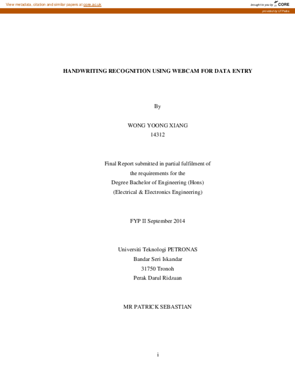 Pdf Handwriting Recognition Using Webcam For Data Entry