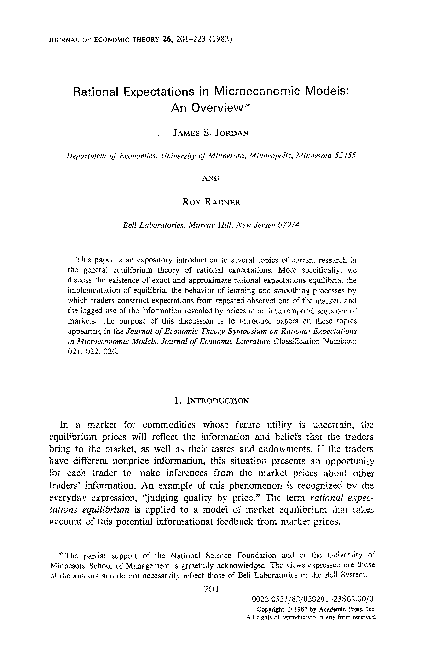 (PDF) Rational expectations in microeconomic models: An overview
