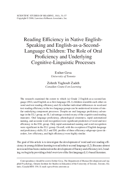 (PDF) Reading Efficiency in Native English-Speaking and English-as-a ...