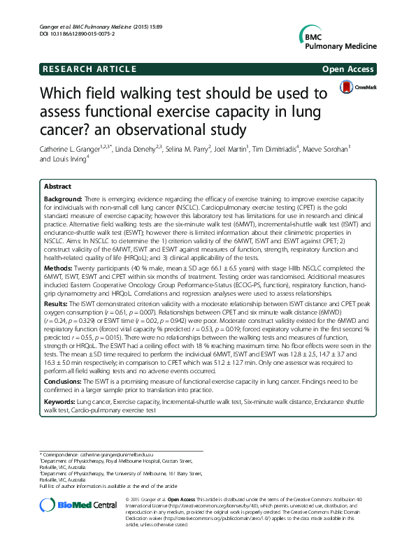 (PDF) Which field walking test should be used to assess functional ...