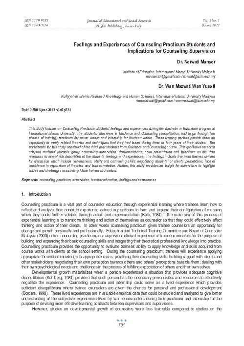 (PDF) Feelings and Experiences of Counseling Practicum Students and Implications for Counseling ...