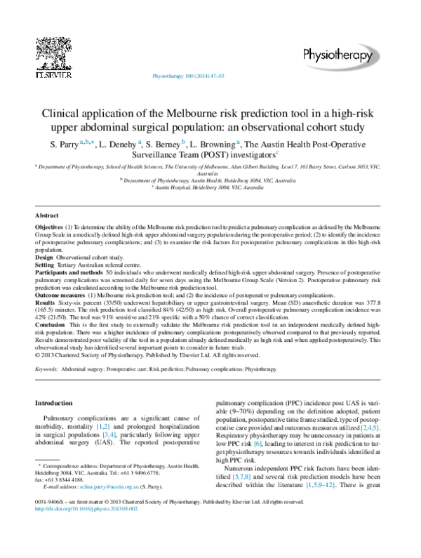 (PDF) Clinical application of the Melbourne risk prediction tool in a ...