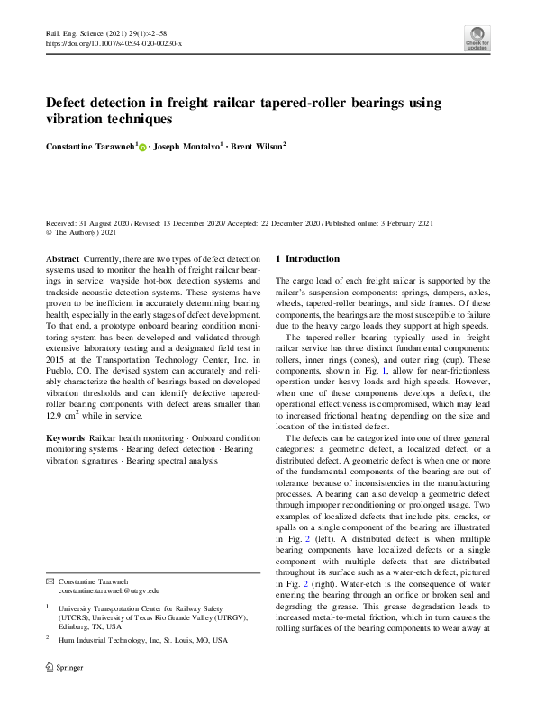 (PDF) Defect detection in freight railcar tapered-roller bearings using ...