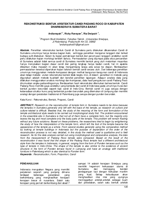 (PDF) Rekonstruksi Bentuk Arsitektur Candi Padang Roco DI Kabupaten ...