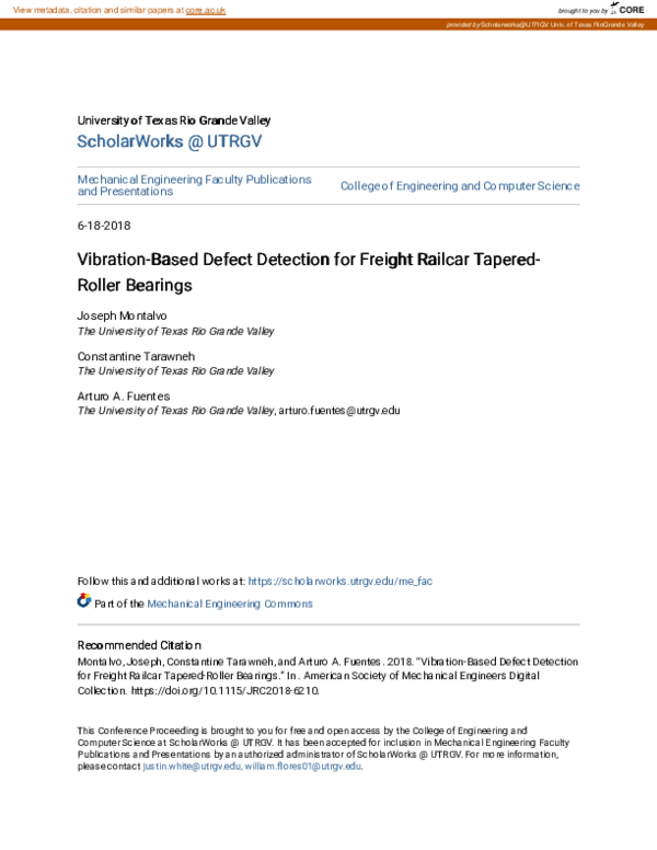 (PDF) Vibration-Based Defect Detection for Freight Railcar Tapered ...