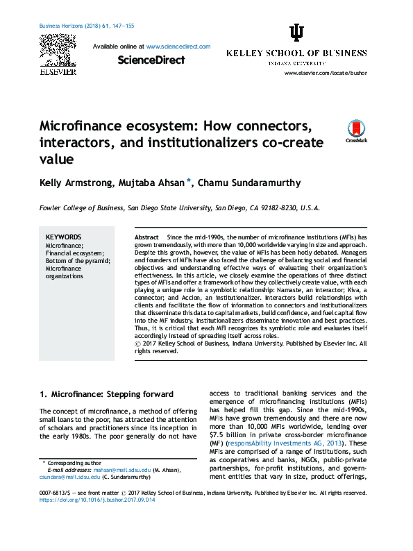 (PDF) Microfinance ecosystem: How connectors, interactors, and ...