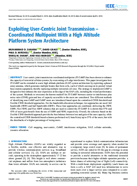 (PDF) Exploiting User-Centric Joint Transmission – Coordinated Multipoint With a High Altitude ...