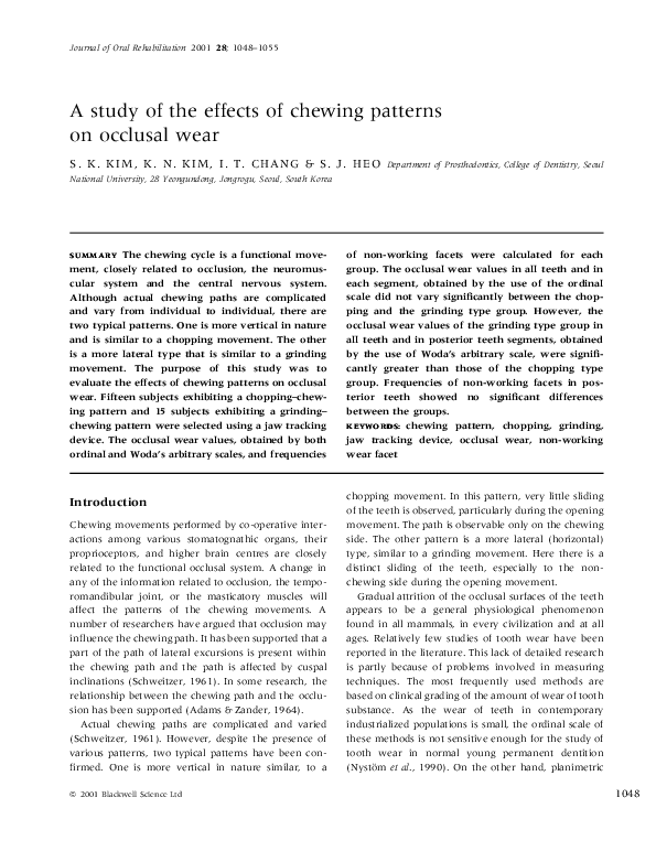 (PDF) A study of the effects of chewing patterns on occlusal wear