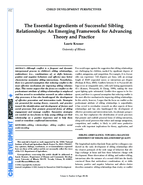 (PDF) The Essential Ingredients of Successful Sibling Relationships: An ...