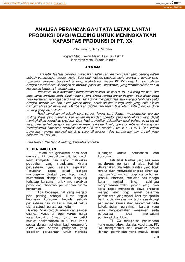 (PDF) Analisa Perancangan Tata Letak Lantai Produksi Divisi Welding ...