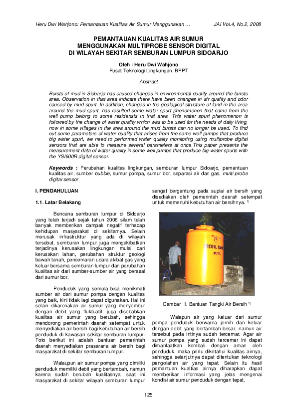(PDF) Pemantauan Kualitas Air Sumur Menggunakan Multiprobe Sensor ...