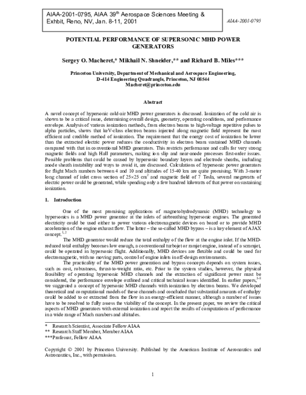 (PDF) Potential performance of supersonic MHD power generators