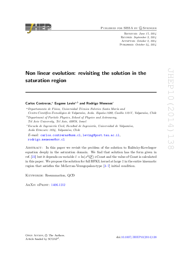 (PDF) Non linear evolution: revisiting the solution in the saturation ...