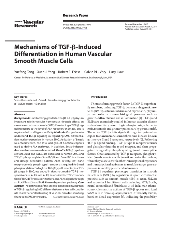 (PDF) Mechanisms of TGF-β-Induced Differentiation in Human Vascular Smooth Muscle Cells