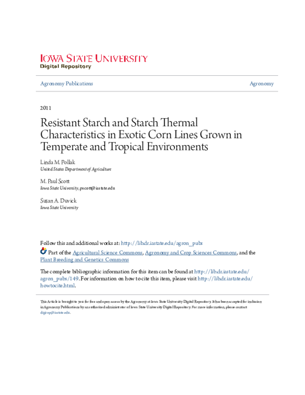 (PDF) Resistant Starch and Starch Thermal Characteristics in Exotic ...