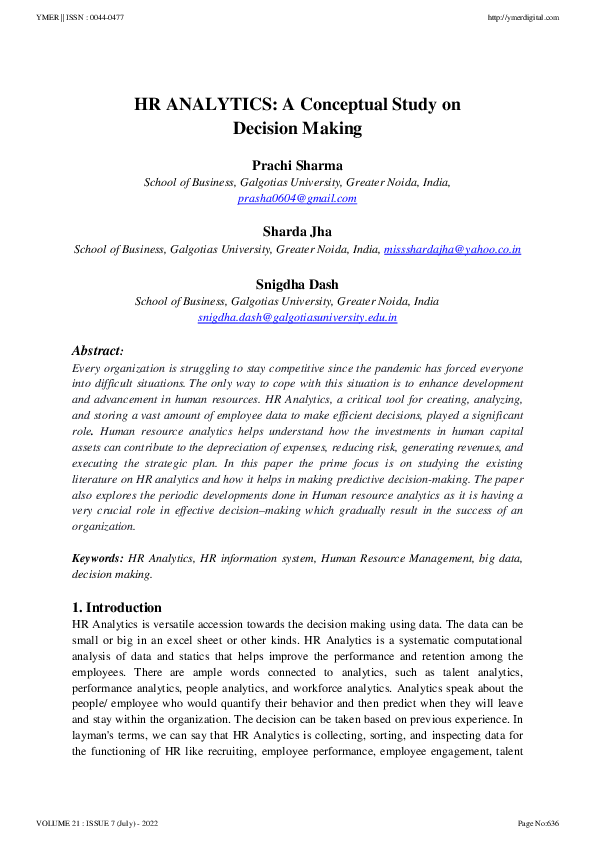 (PDF) HR ANALYTICS: A Conceptual Study on Decision Making