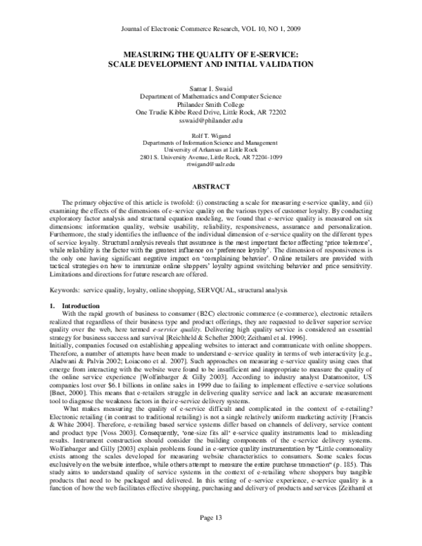 (PDF) Measuring the quality of e-service: Scale development and initial validation