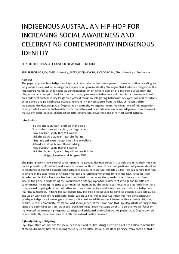 (PDF) Indigenous Australian Hip-Hop for Increasing Social Awareness and ...